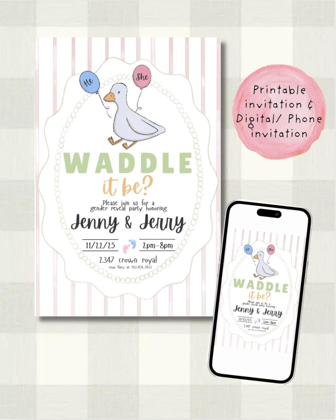 Waddle It Be Gender Reveal Invitation | Duck Theme | Gender Neutral ...