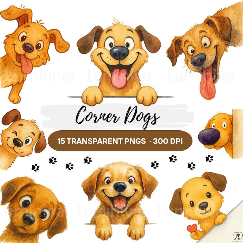 15 Peek-a-boo Corner Dogs Clipart – Funny Puppy Pngs for Page Corners ...