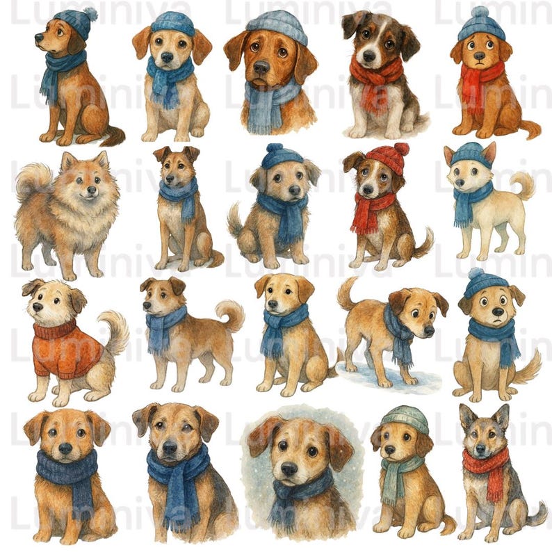 Curious Winter Dogs Clipart Bundle – 40 Whimsical Dog Expressions PNG ...