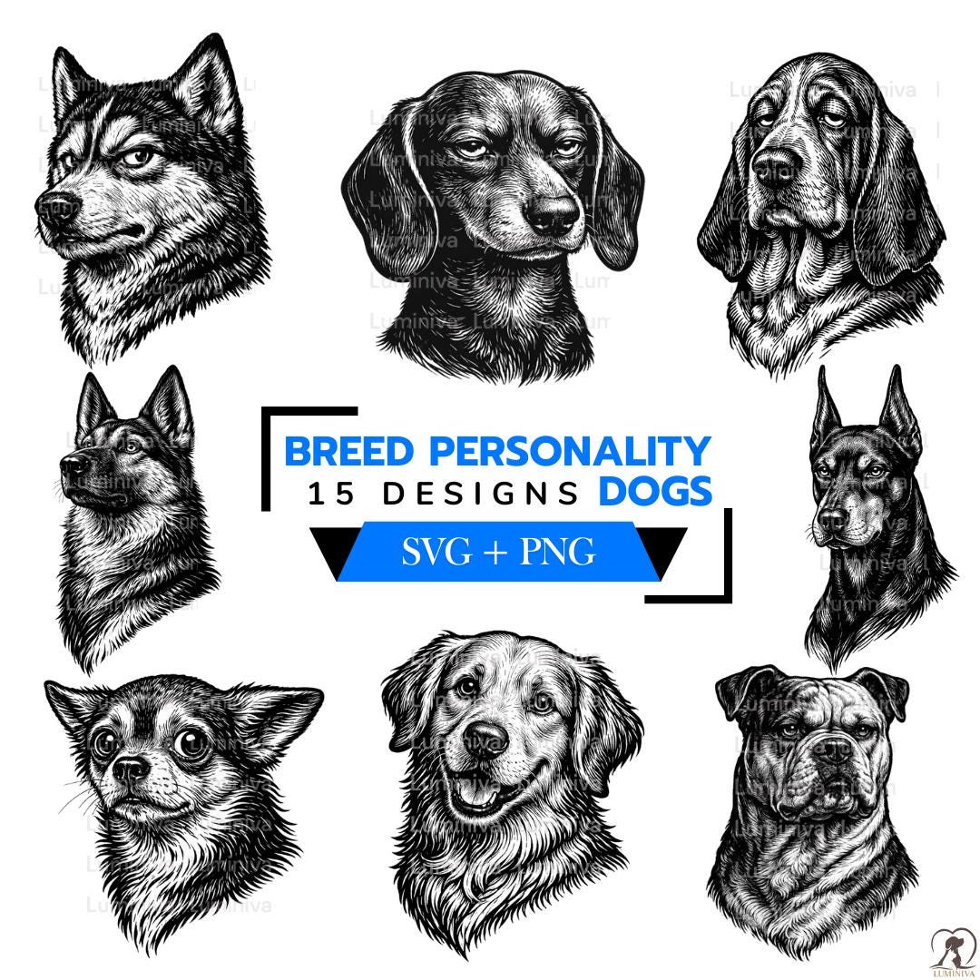 Breed Personality Dog SVG PNG Bundle | 15 Engraved Dog Personalities by ...