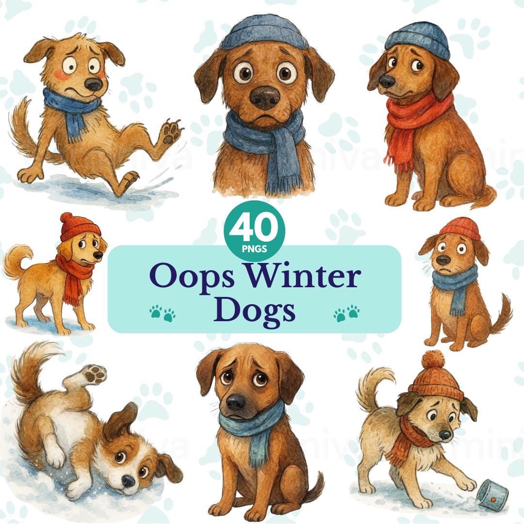 Oops Winter Dogs Clipart Bundle – 40 Funny Watercolor Dog Pngs - Etsy