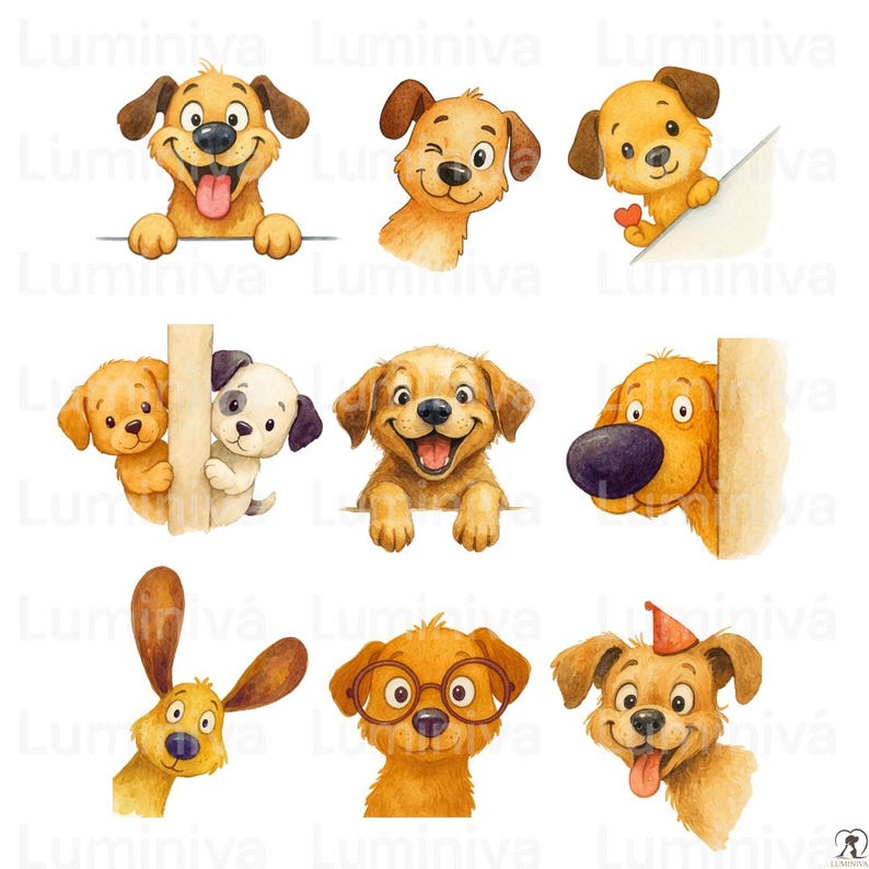 Watercolor Peek-a-boo Dogs Clipart – Funny Puppy Pngs (digital Download ...