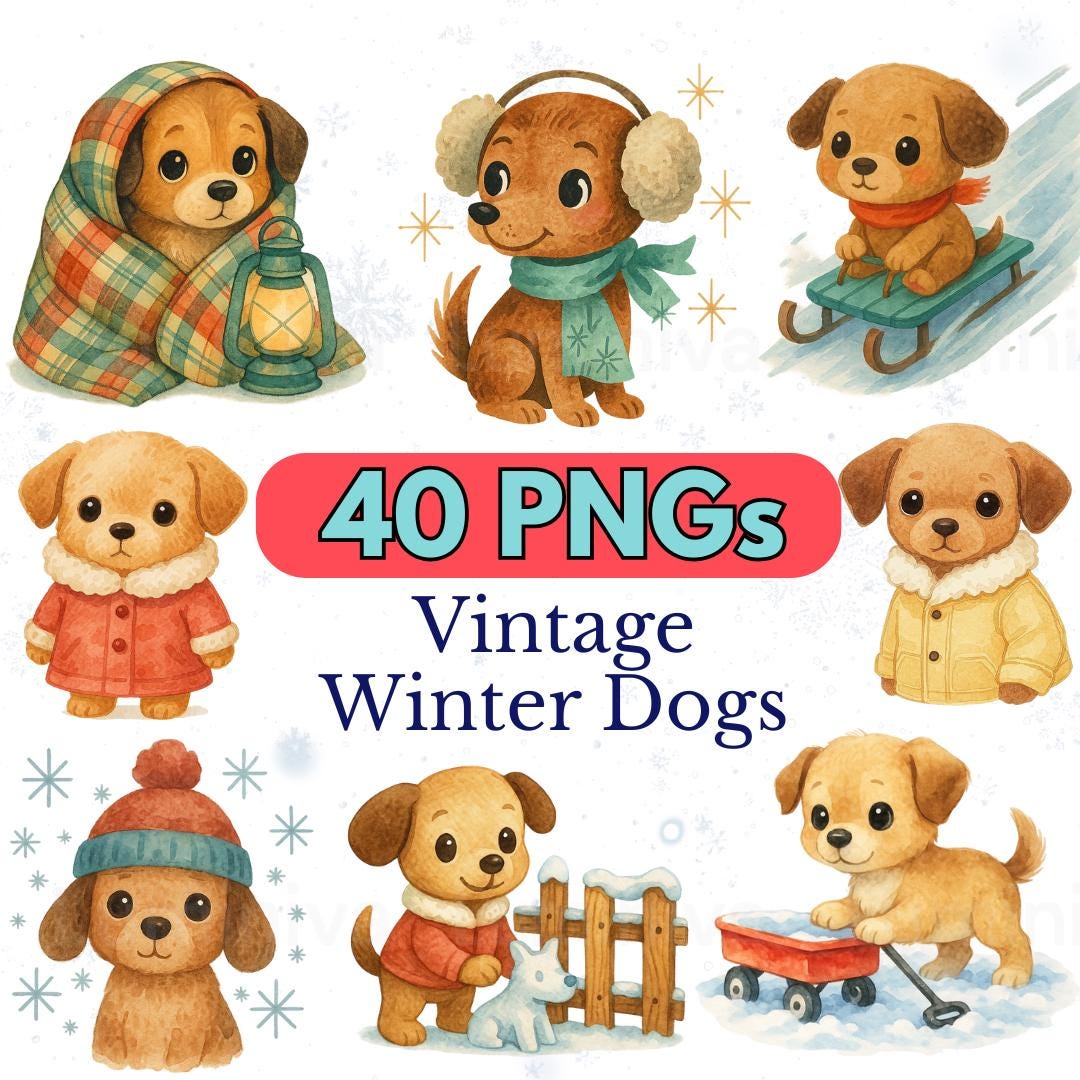 Vintage Winter Dogs Clipart | 40 Transparent PNG Retro 1950s Dog ...