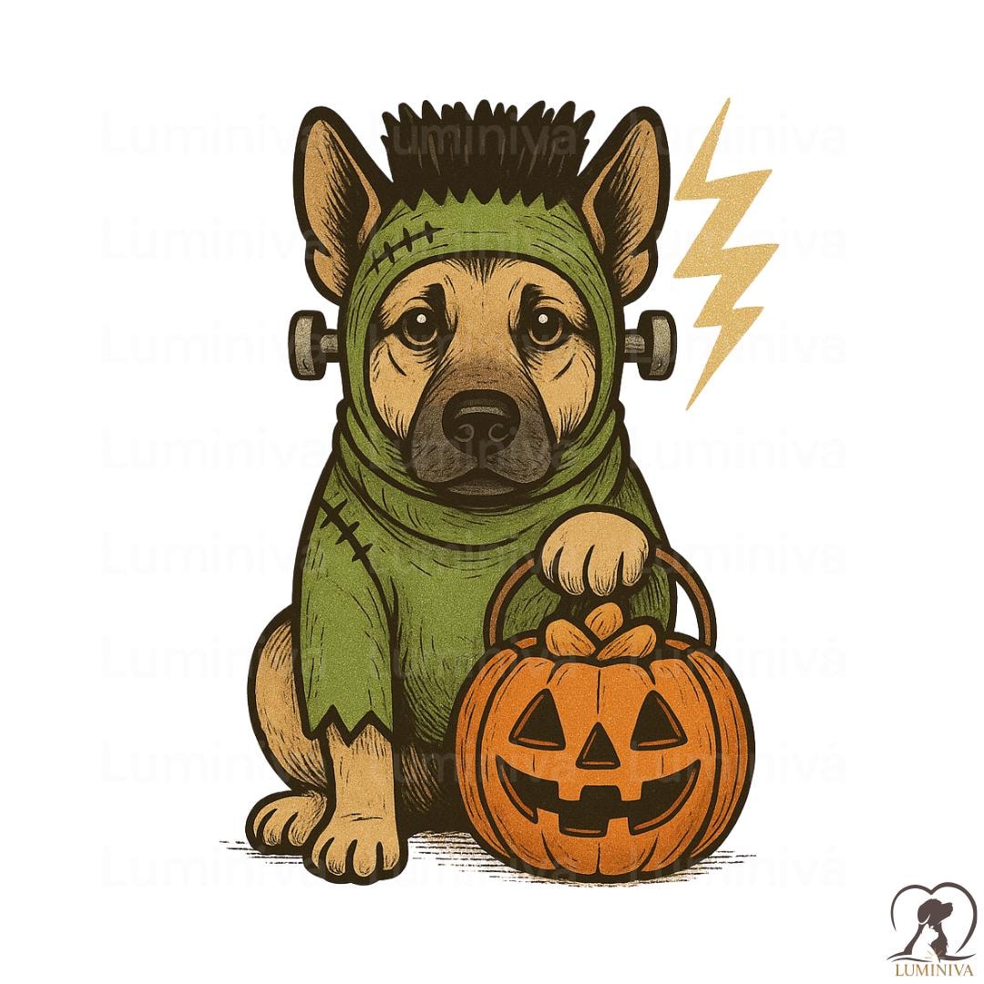 Halloween Frankenstein Dog Clipart – German Shepherd Puppy Monster ...
