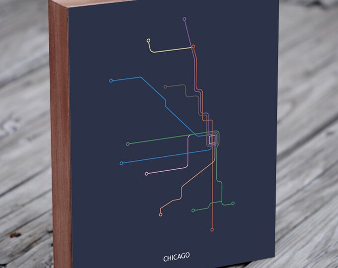 Chicago Transit Map Chicago Train Map Chicago El Wood Block Art Print ...