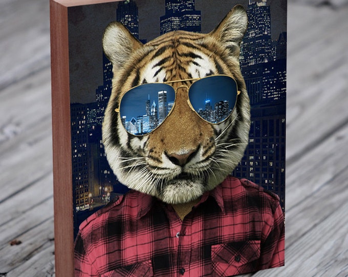 Chicago Tiger Chicago Skyline Wood Block Art Print - Etsy