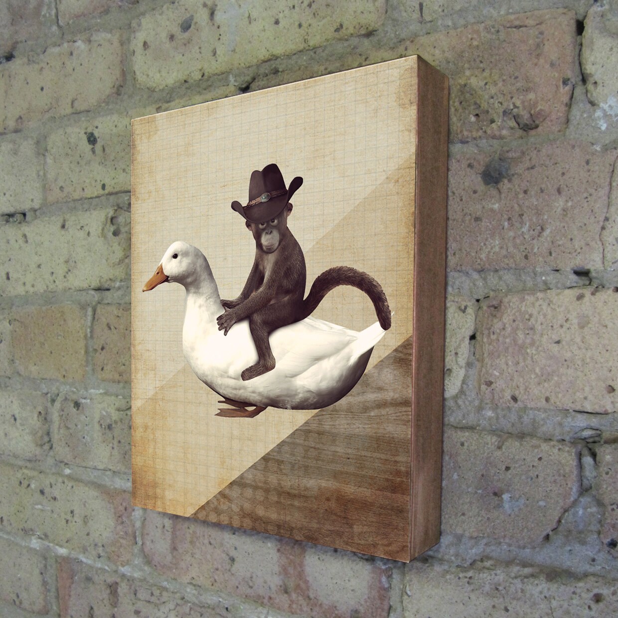 Monkey in Cowboy Hat Riding a Duck Wood Block Art Print - Etsy