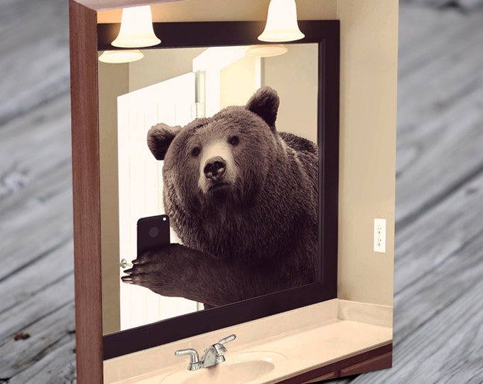 Bear Selfie Animal Selfie Bear Art Selfie Wood Block Art Print - Etsy
