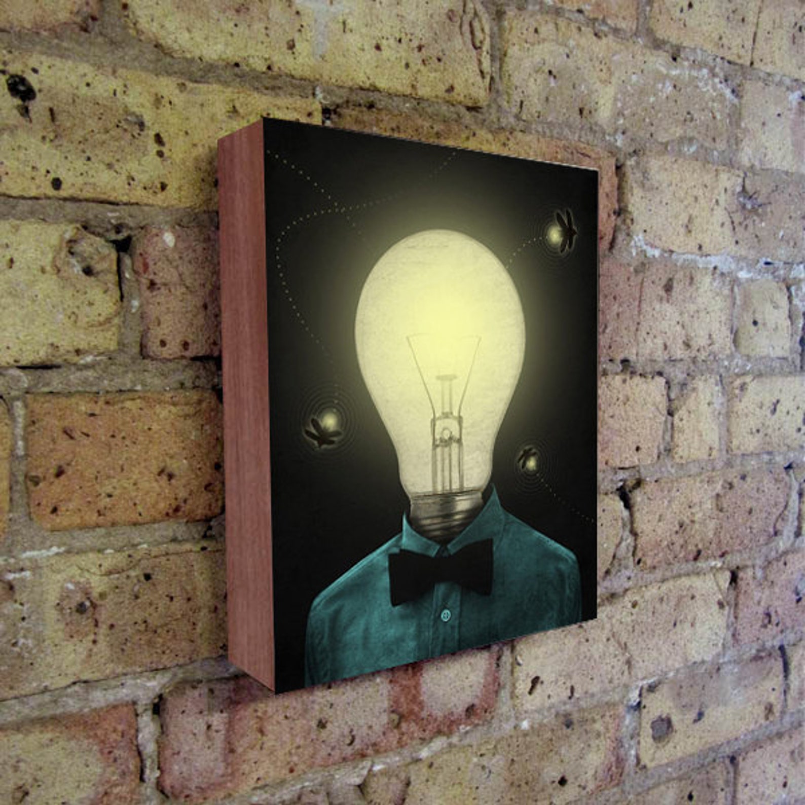 Firefly Art Lightning Bug Art Print Edison Bulb Wood - Etsy