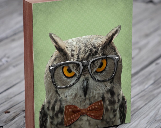 Owl With Glasses Owl Art the Studious Owl Owl Art Print Wood Block Art ...