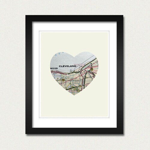 Cleveland Ohio City Heart Map 8x10 Art Print | Etsy