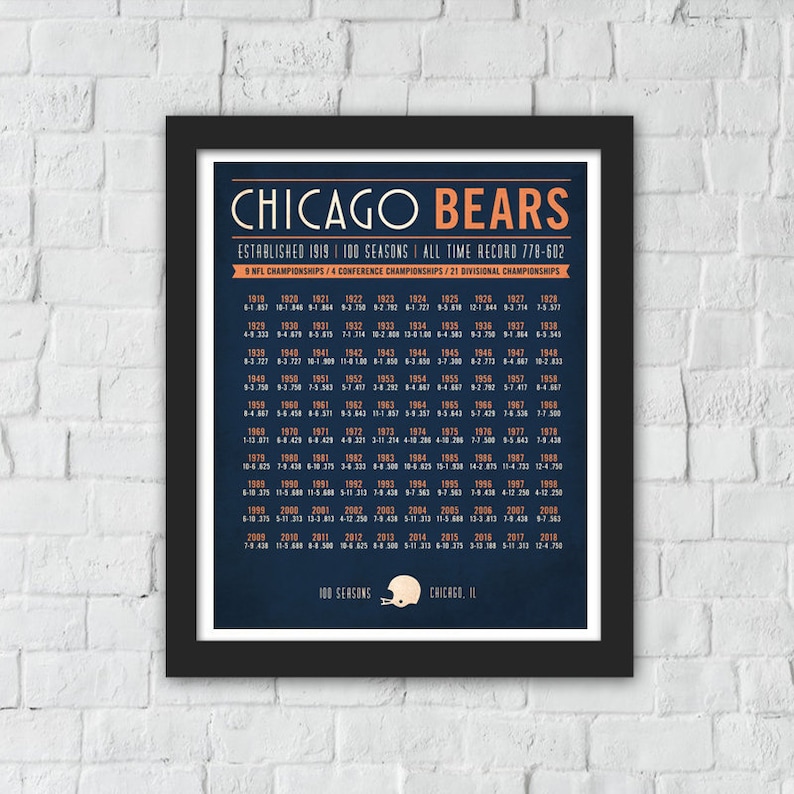 Chicago Bears 100 Seasons Chicago Bears Wall Art Chicago | Etsy