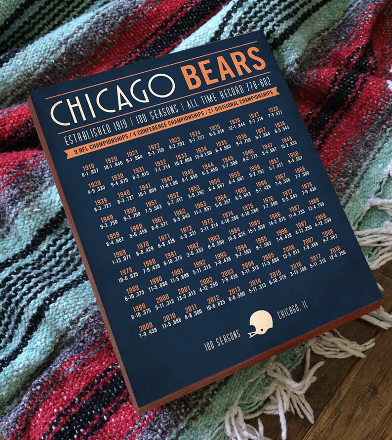 Chicago Bears 100 Seasons Chicago Bears Wall Art Chicago | Etsy