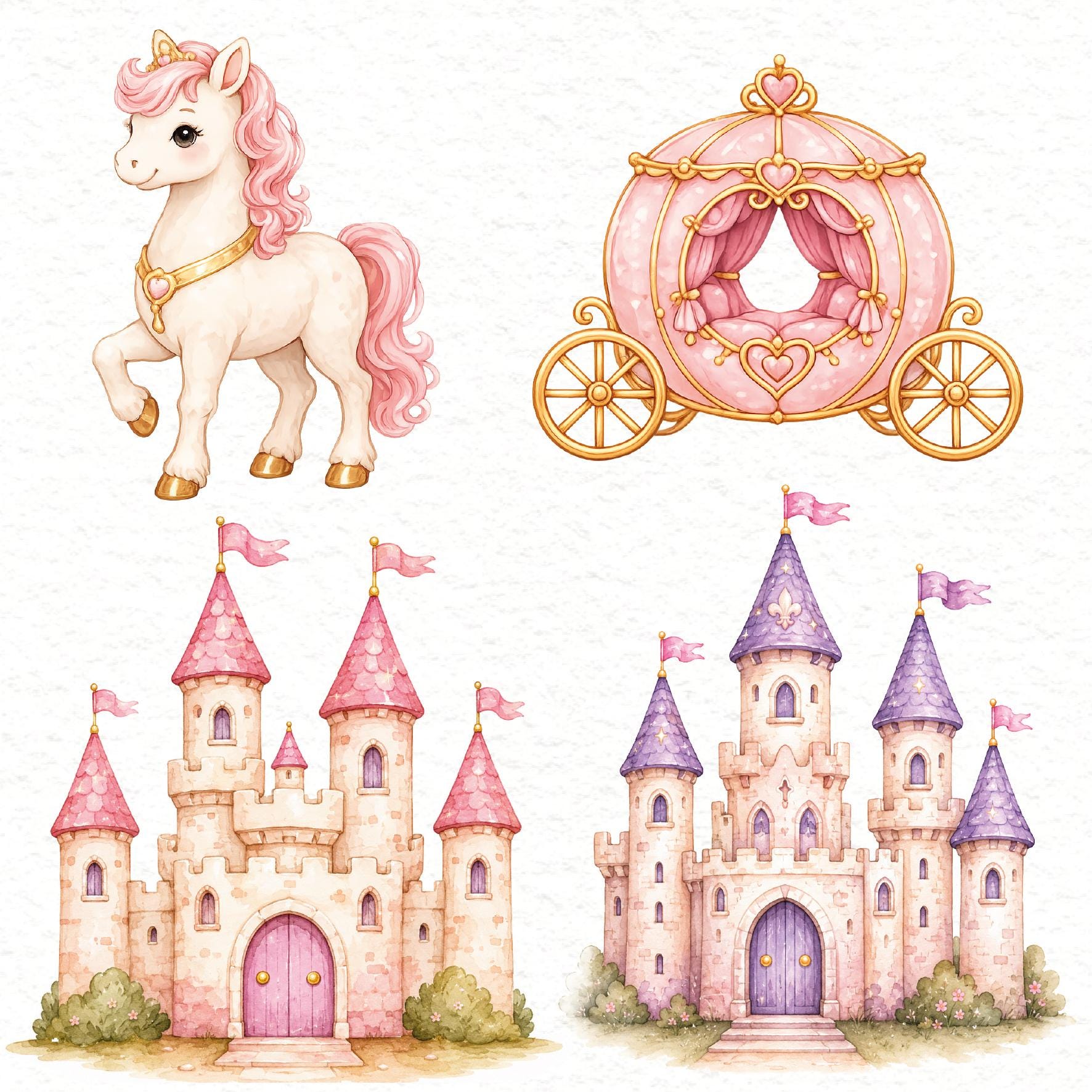 Cute Princess Clipart Bundle PNG | Watercolor Princesses, Castle ...