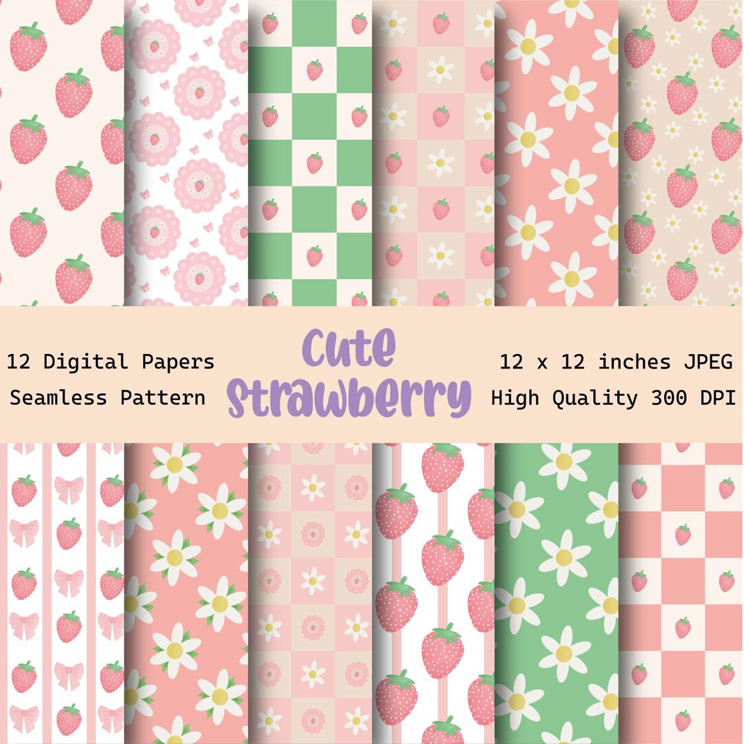 Strawberry Seamless Pattern – Cute Digital Paper, Red Fruit Background ...