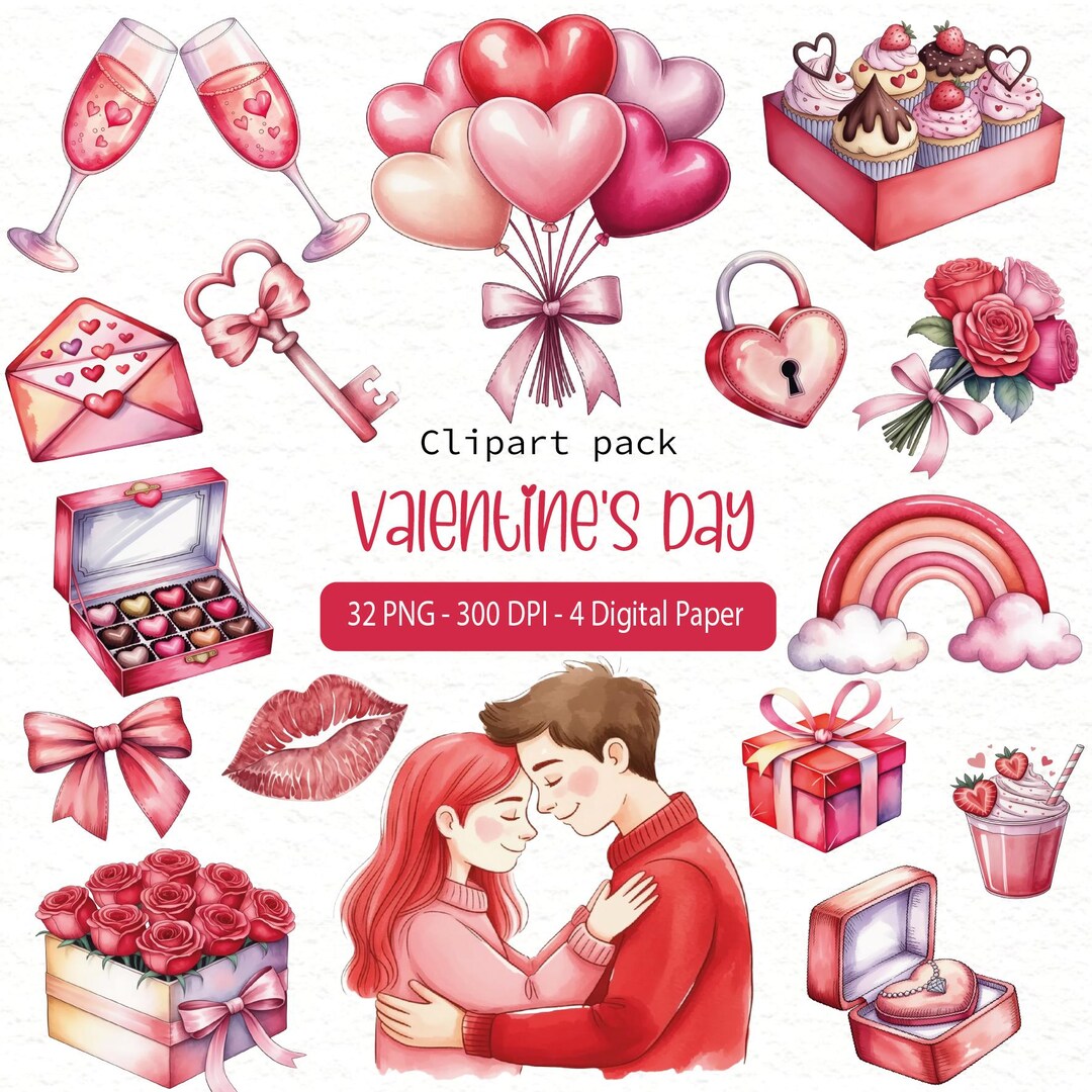 Valentine’s Day Clipart Set, Romantic Couple PNG, Love Illustrations ...