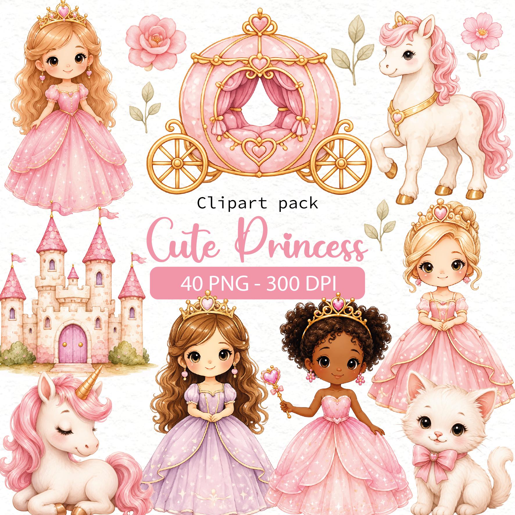 Cute Princess Clipart Bundle PNG | Watercolor Princesses, Castle ...