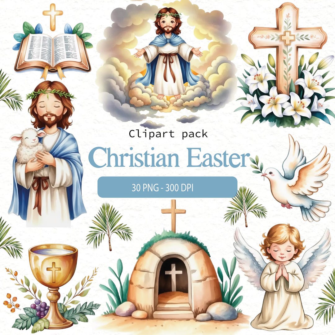 Christian Easter Watercolor Clipart PNG Bundle, Resurrection & Jesus ...