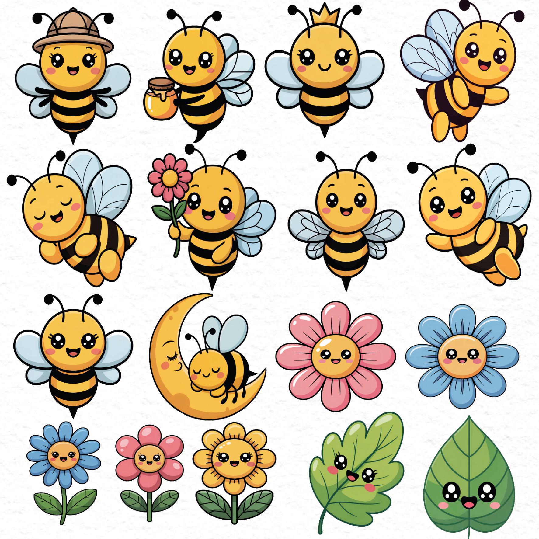 Kawaii Little Bee Clipart Set | Cute Bee PNG | Honey Watercolor Clip ...