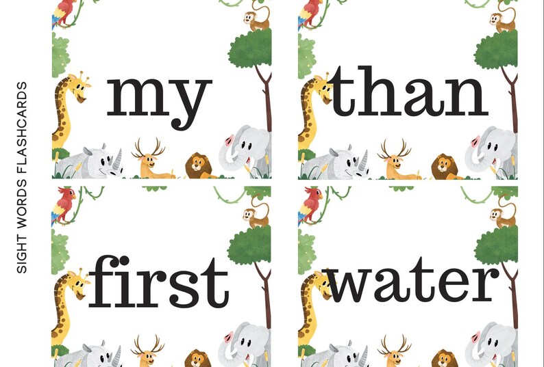 Jungle-themed 100 Sight Words Flashcards, Printable Poster-sized-ppt ...