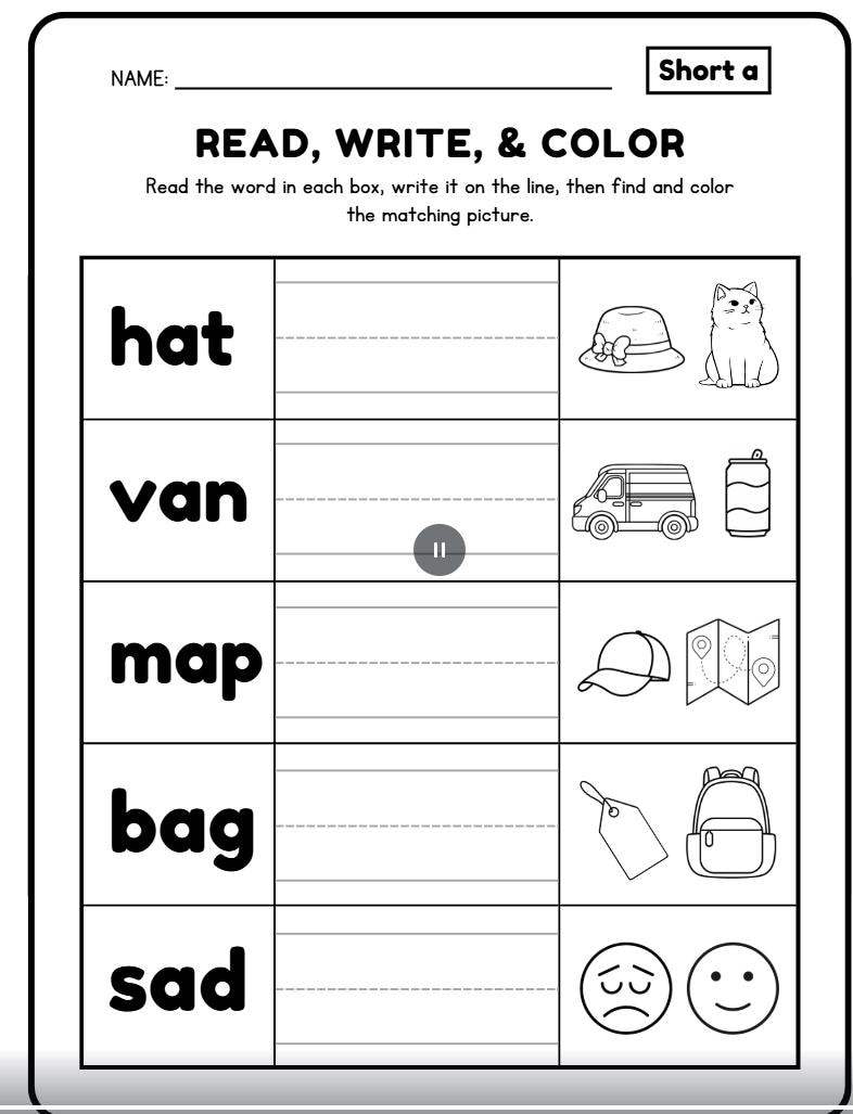 Short Vowel Word Family CVC Workbook | Printable Phonics Activity for ...