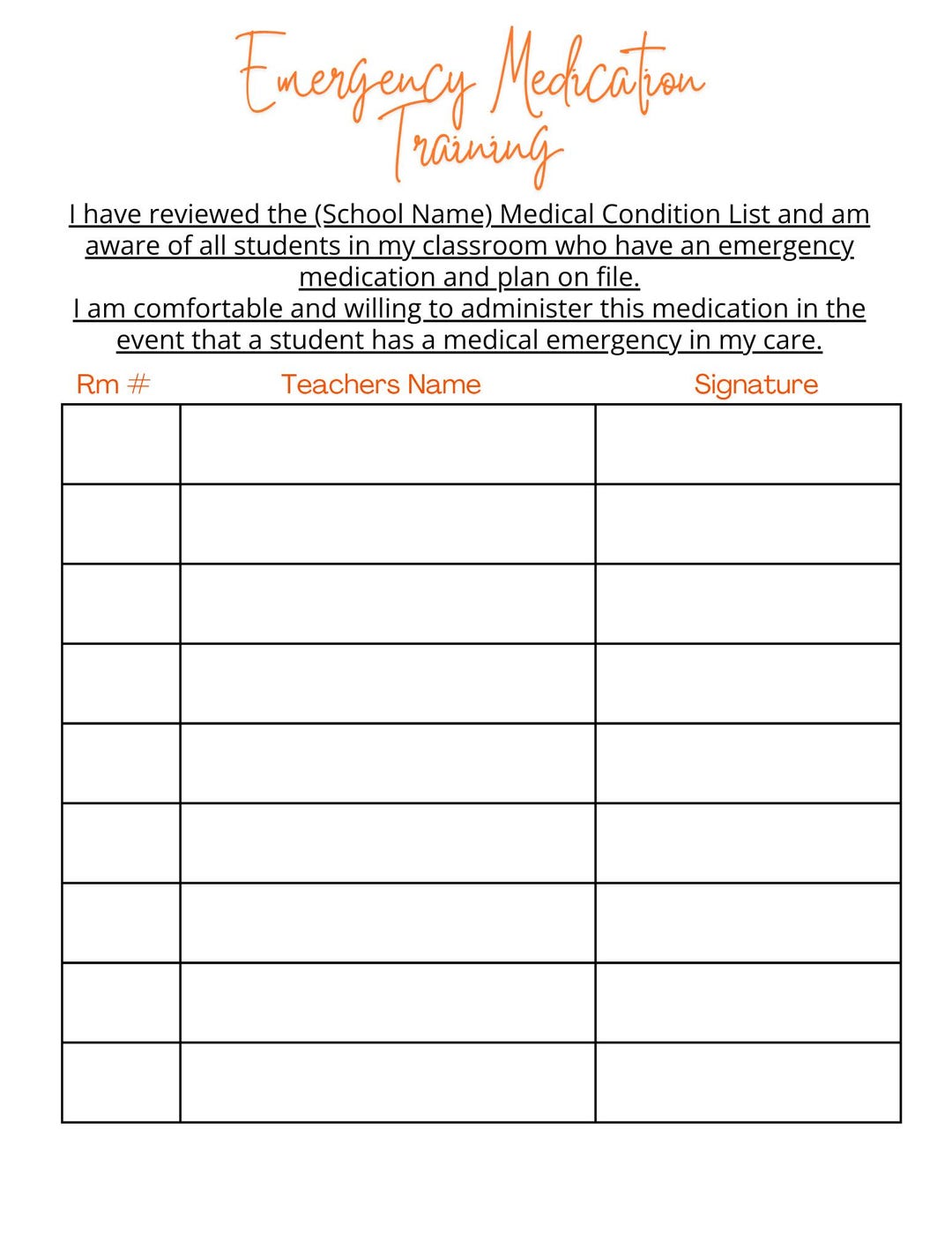 Emergency Medication Staff Sign off Sheet - Etsy