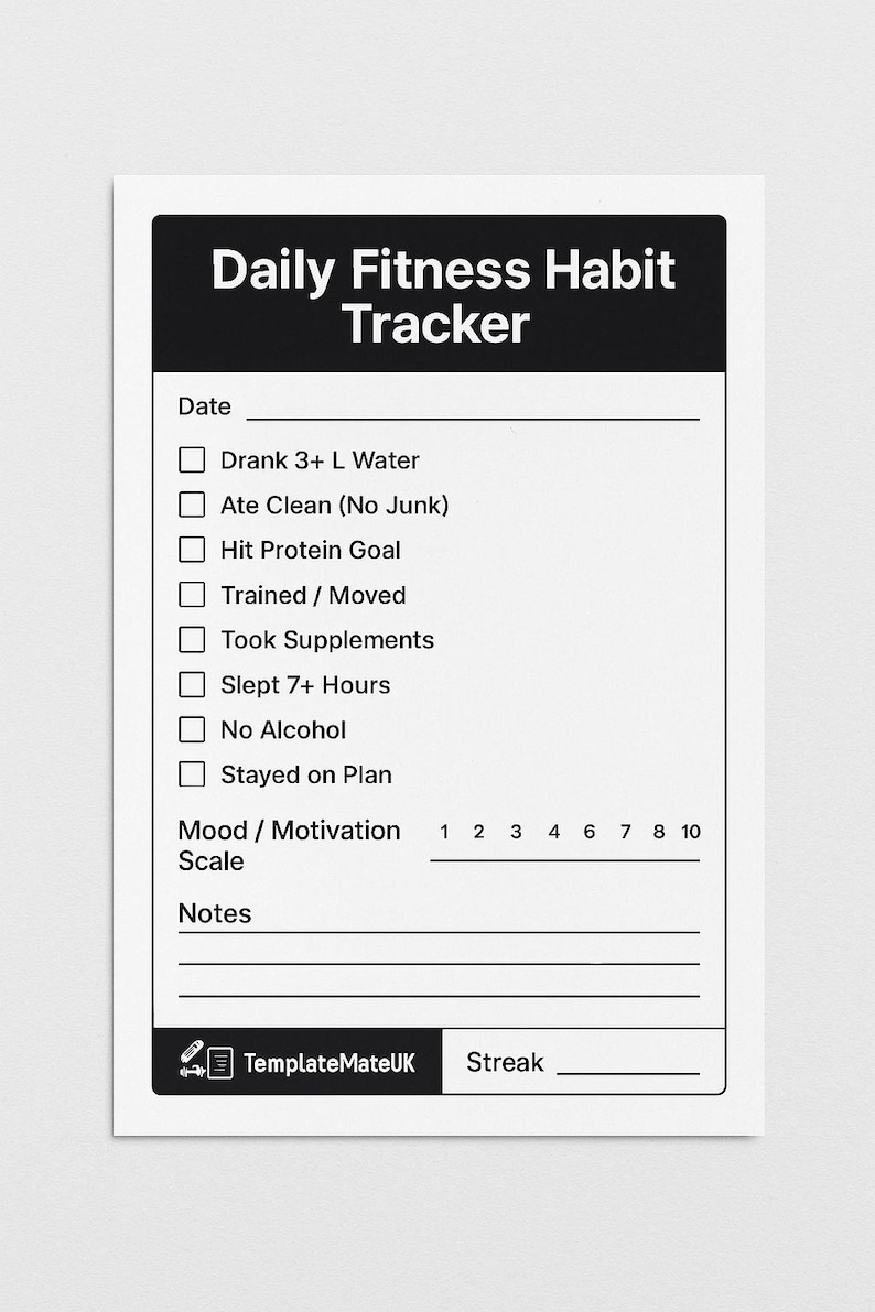 Daily Fitness Habit Tracker | Printable Routine & Streak Log - Etsy