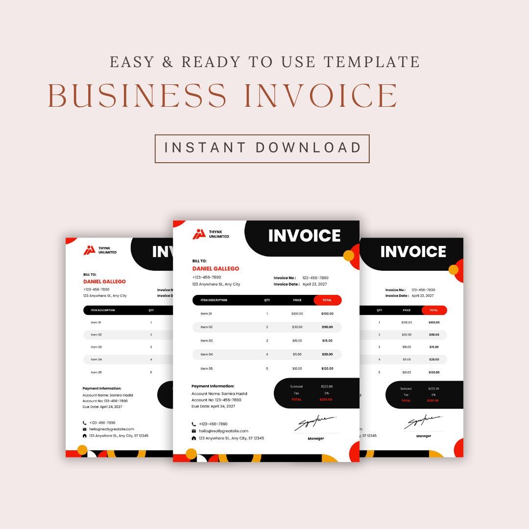 Business Invoice Template Professional Editable Invoice for Small ...