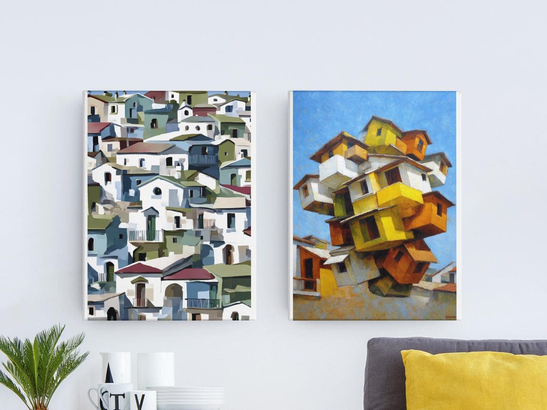Architectural Cubism Wall Art Set of 2 | Abstract Modern Cityscape ...