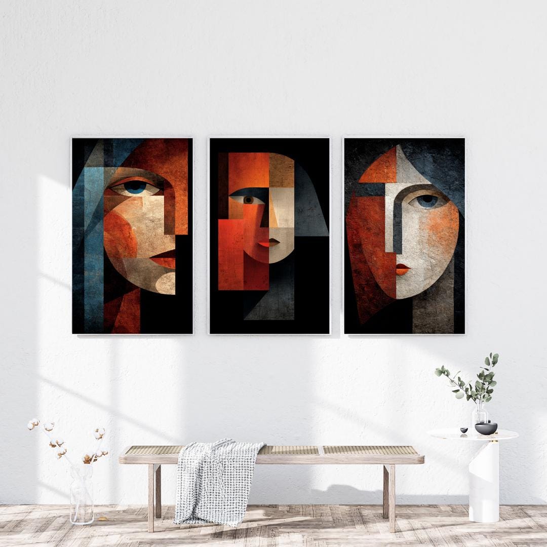 Abstract Cubist Female Face Wall Art Set – Modern Cubism Portraits ...