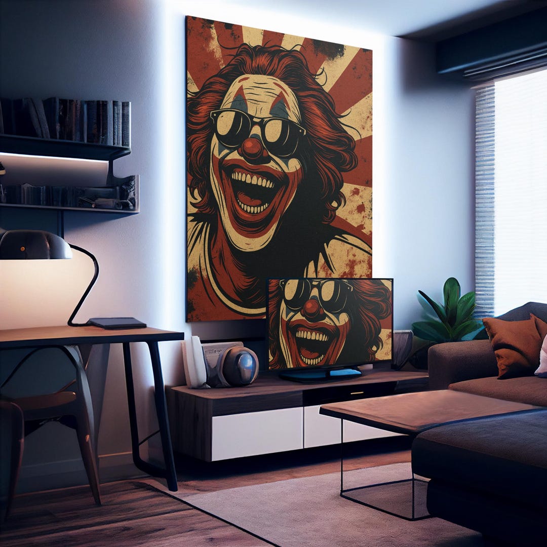 Retro Clown Art Print - Vintage Grunge Wall Poster | Digital Download ...