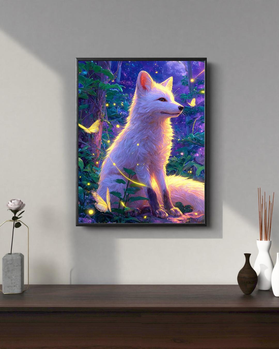 Mystical White Fox Poster - Glowing Forest Wall Art, Fantasy Animal ...