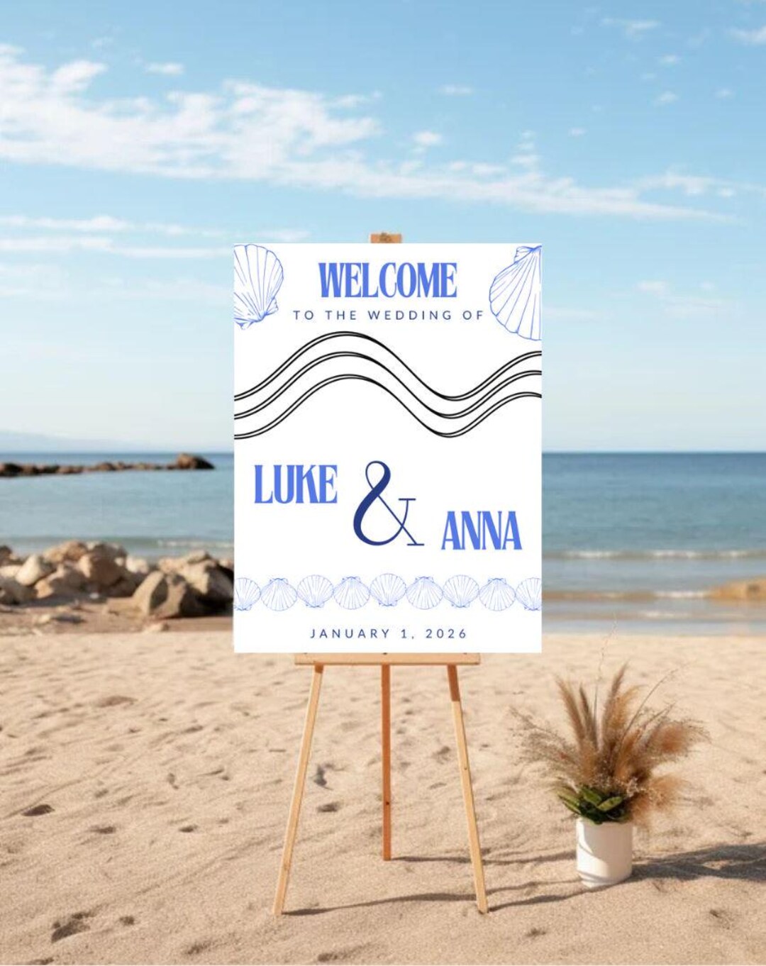 Beach Wedding Welcome Sign Template | Editable Canva Printable ...