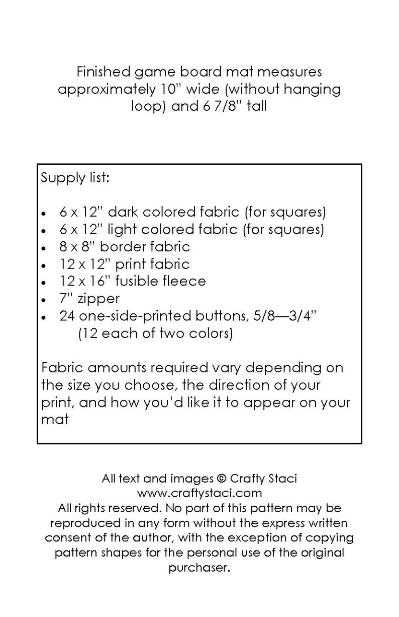 Game Board Mat Sewing Pattern PDF - Etsy