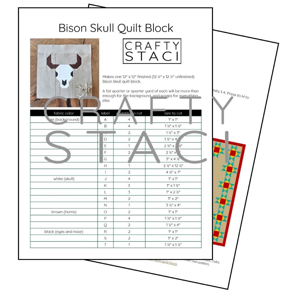 Bison Skull Quilt Block PDF Sewing Pattern - Etsy