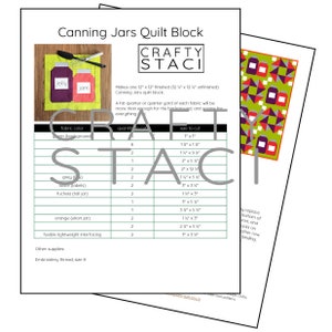 Canning Jars Quilt Block Printable Tutorial - Etsy