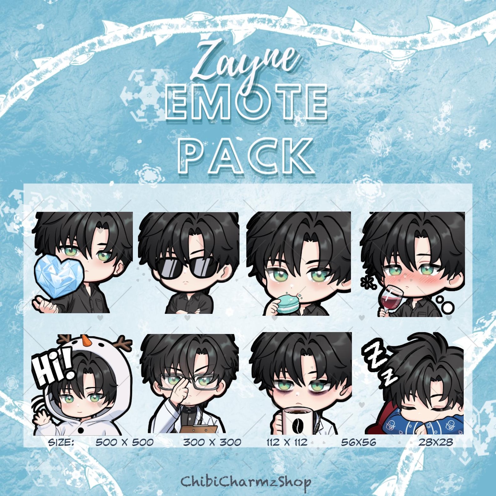 Zayne Love and Deepspace Emotes: Hand-drawn Chibi Emote Pack (digital ...