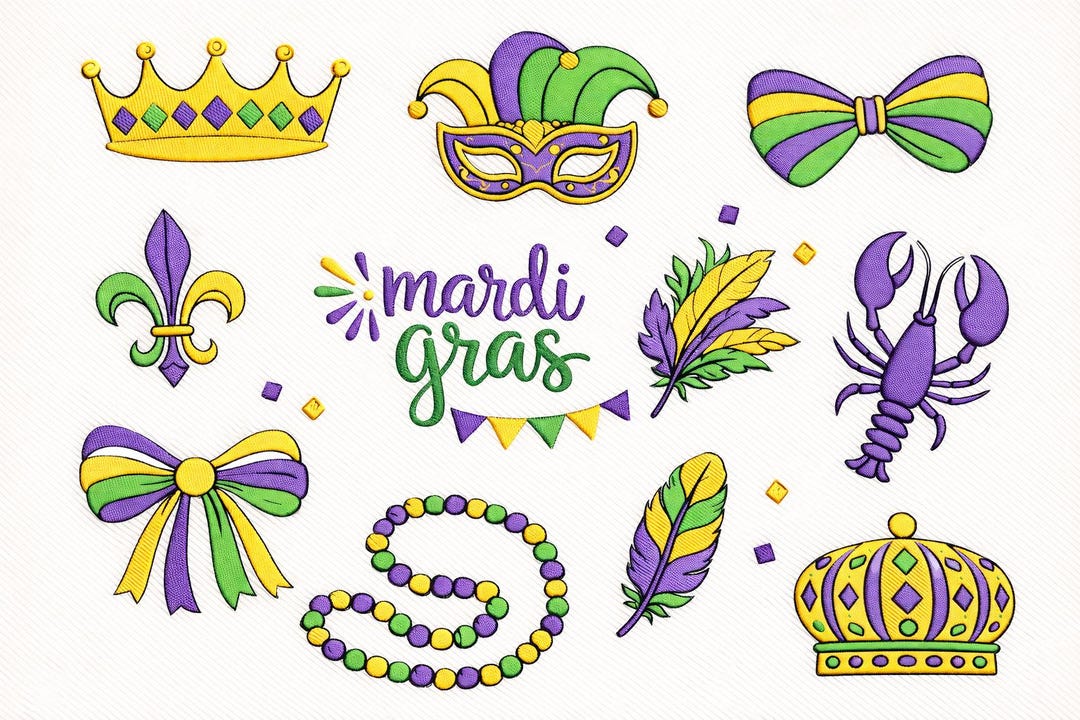 Mardi Gras Mini Embroidery Design Bundle, Mardi Gras Mini Embroidery ...