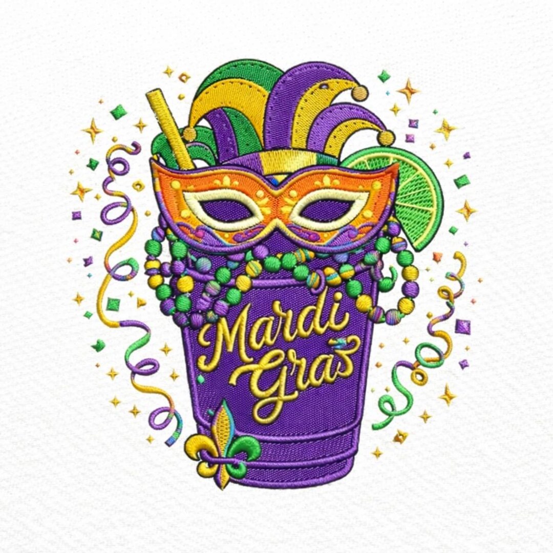 Geaux Cup Festival Mardi Gras Embroidery File, New Orleans Carnival ...