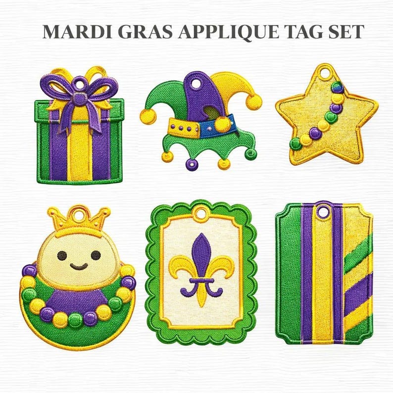 Mardi Gras In-the-hoop Appliqué Bag/tag Set, Scalloped Edge and Smooth ...