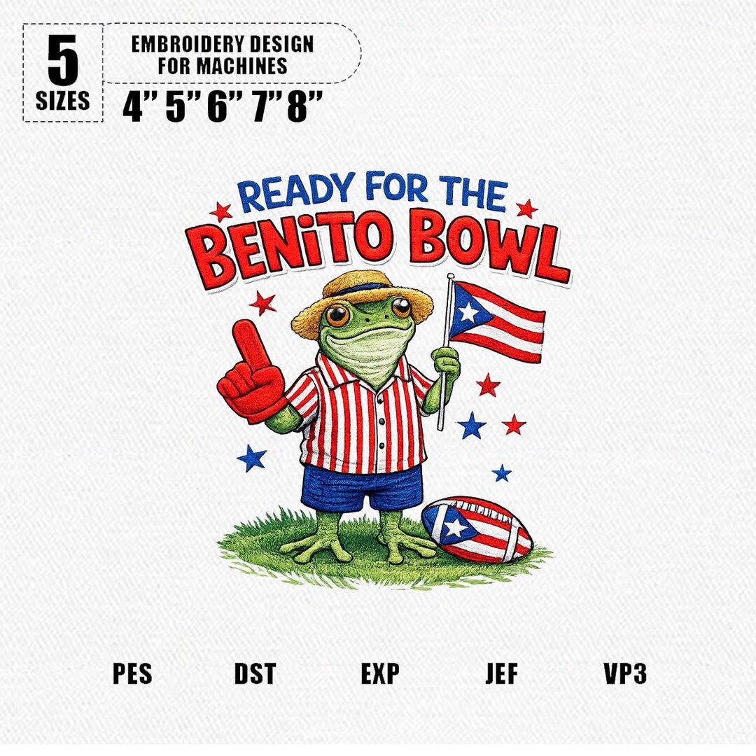 Here for the Benito Bowl Machine Embroidery File, Funny Frog Game Day ...