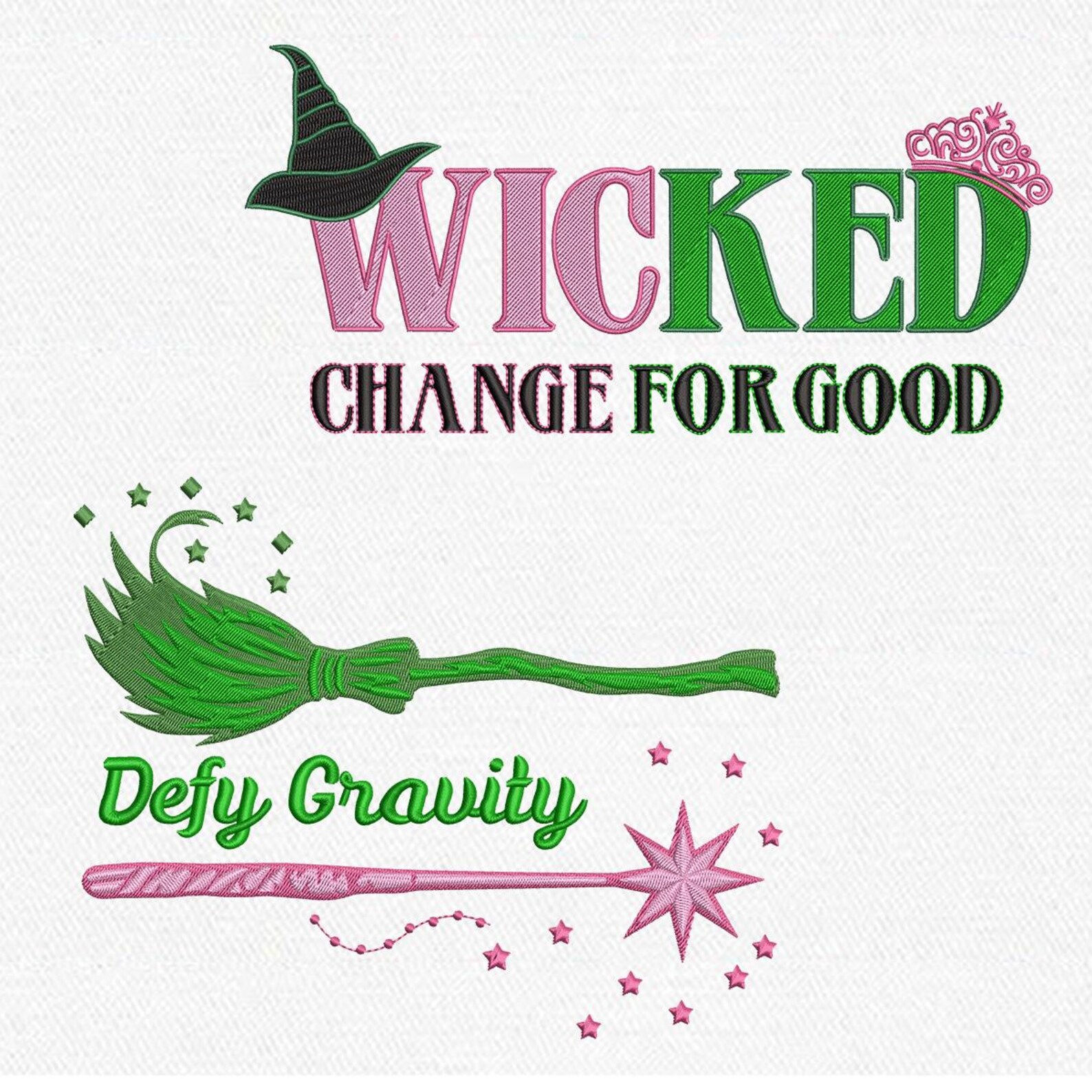 Defying Gravity Wicked Embroidery Design, Pink Goes Good With Green ...