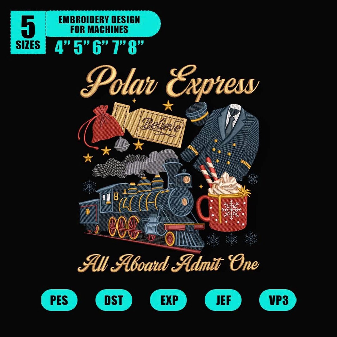 Polar Express Embroidery, Retro 90s Christmas Movies Embroidery, All ...
