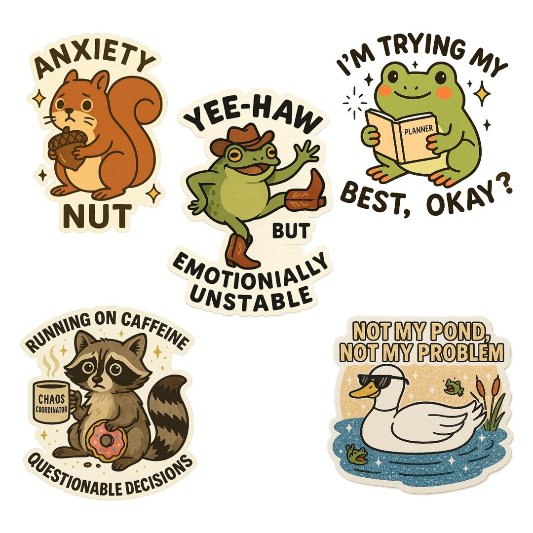 Funny Animal Sticker Pack - 5pc - Around 2.5" Each Sticker - Etsy