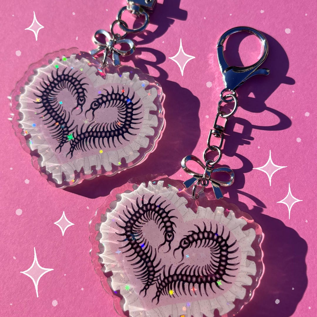 Centipede Heart Acrylic Keychain| Cute Double Sided Epoxy Glitter ...