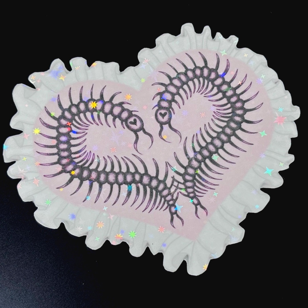 Ruffled Heart Centipede Sticker| Handmade/hand Drawn| Creepy Cute ...