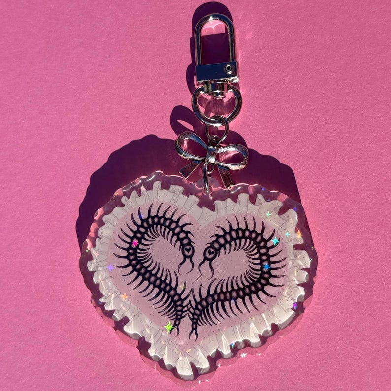 Centipede Heart Acrylic Keychain| Cute Double Sided Epoxy Glitter ...
