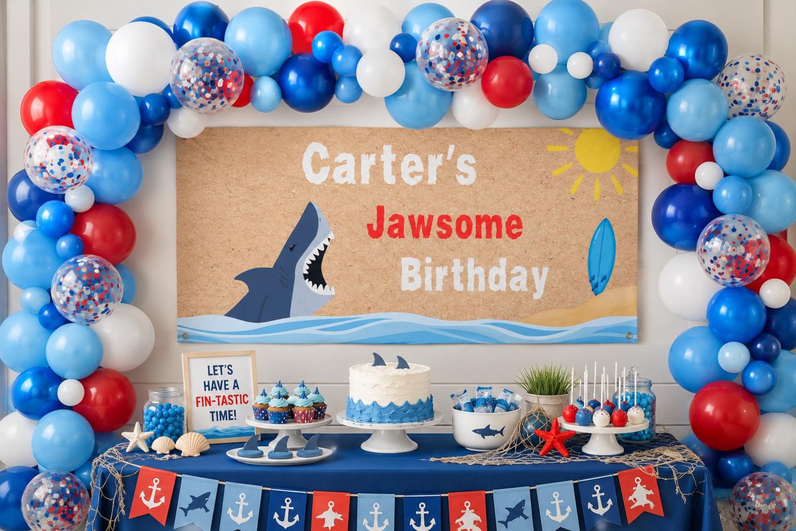 Personalized Shark Birthday Banner | Jawsome Party Backdrop (digital ...