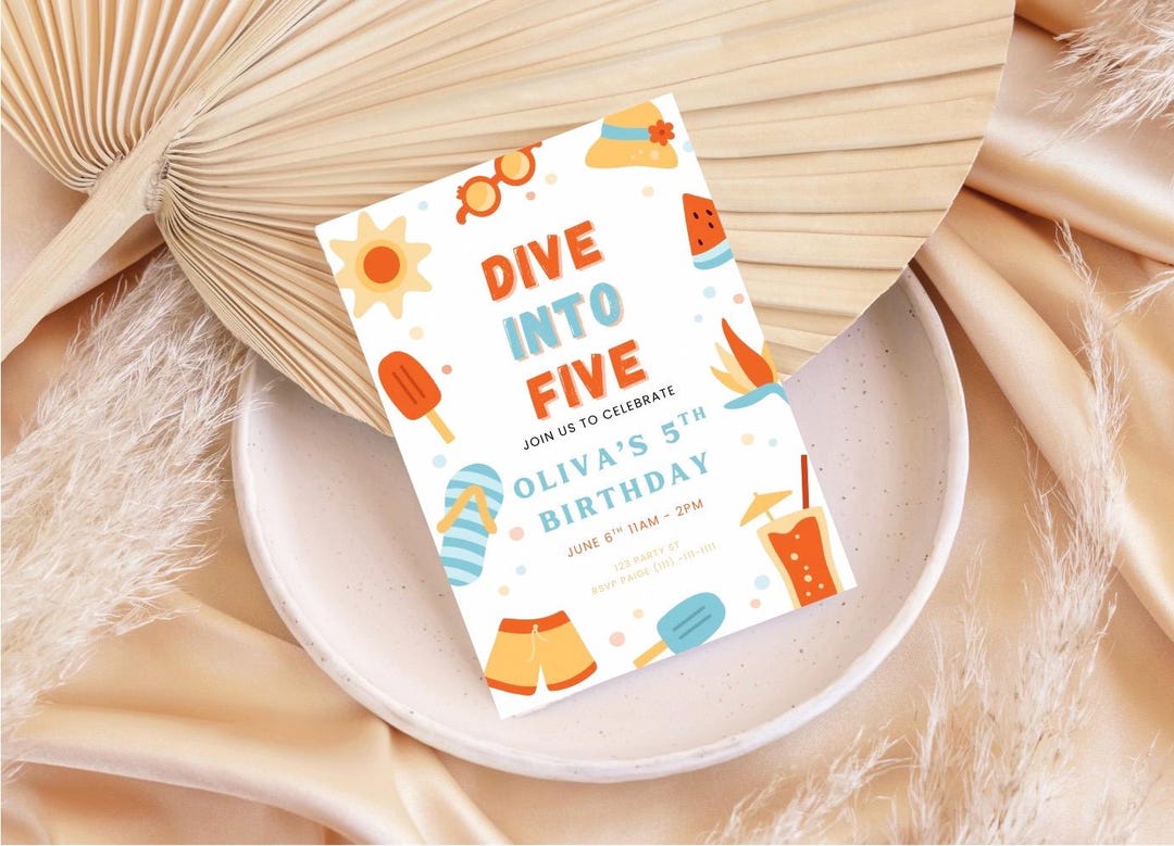 Dive Into Five Birthday Invitation: Summer Pool Party (digital Download ...
