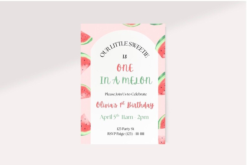 One in a Melon Birthday Invitation: Editable Watermelon Theme (digital ...